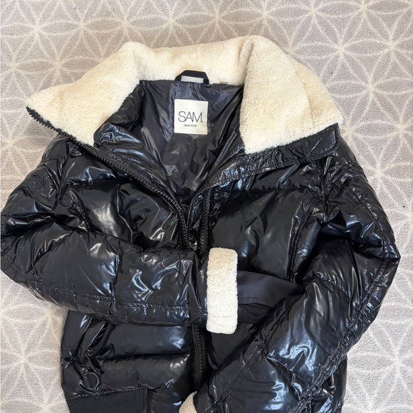 SAM. | Jackets & Coats | Sam Shiny Black Puffer Jacket With Cream ...